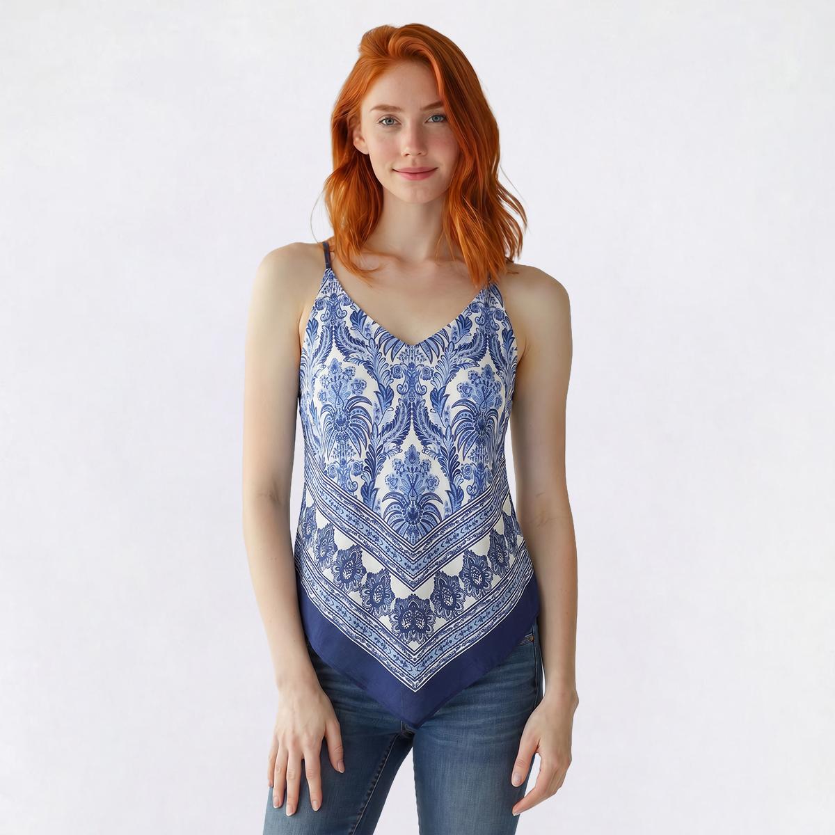 Click here for Juniors A. Byer Border Print Hanky Hem Camisole prices
